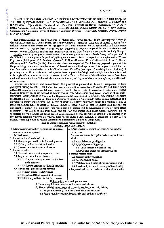 (PDF) Classification and Nomenclature of Impact Metamorphic Rocks: A ...