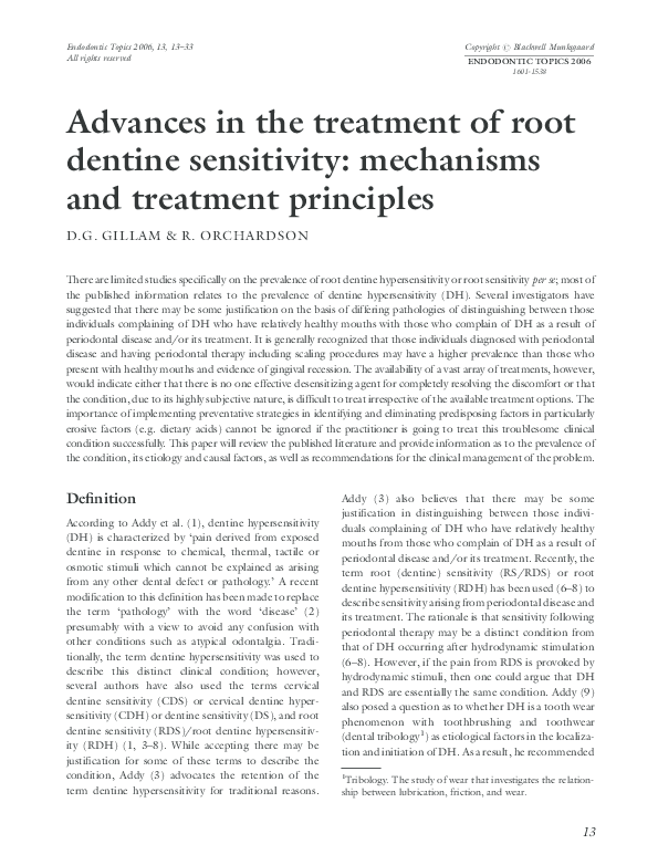 (PDF) Advances in the treatment of root dentine sensitivity: mechanisms ...
