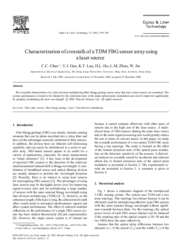 Pdf Characterization Of Crosstalk Of A Tdm Fbg Sensor Array Using A