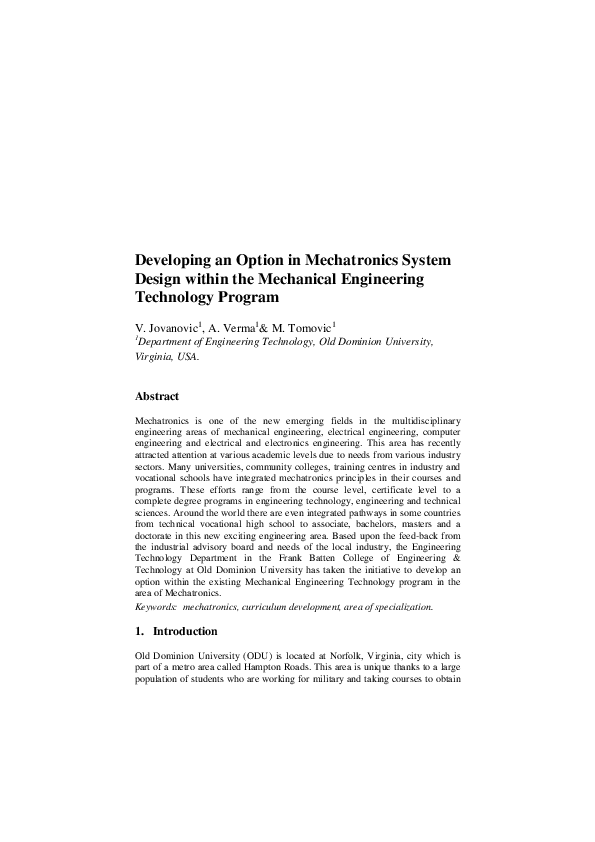 (PDF) Developing an Option in Mechatronics System Design within the Mechanical Engineering ...