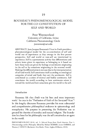 (PDF) Rousseau's Phenomenological Model for the Co-Constitution of Self ...