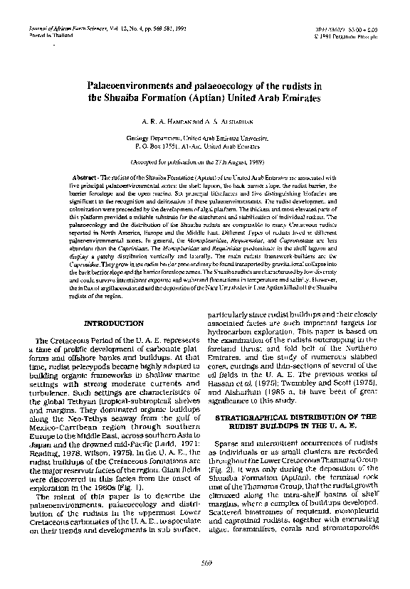(PDF) Palaeoenvironments and palaeoecology of the rudists in the ...