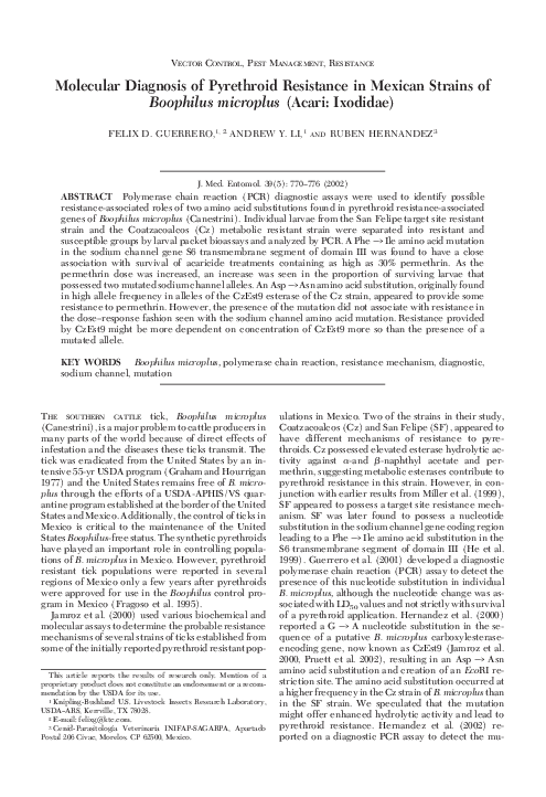 (PDF) Molecular Diagnosis of Pyrethroid Resistance in Mexican Strains of Boophilus microplus ...