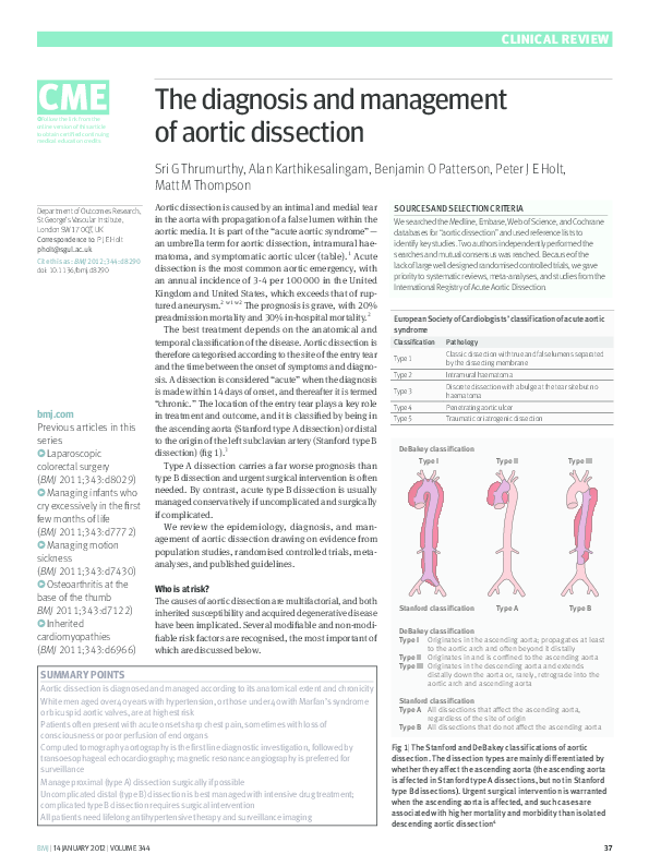 (PDF) The diagnosis and management of aortic dissection