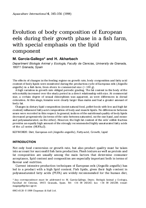 (PDF) Evolution of body composition of European eels during their ...