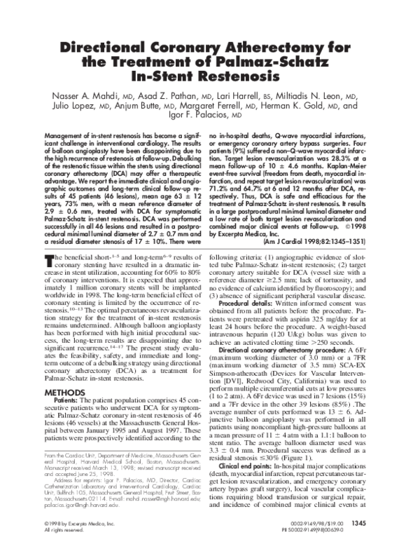 (PDF) Directional coronary atherectomy for the treatment of Palmaz ...