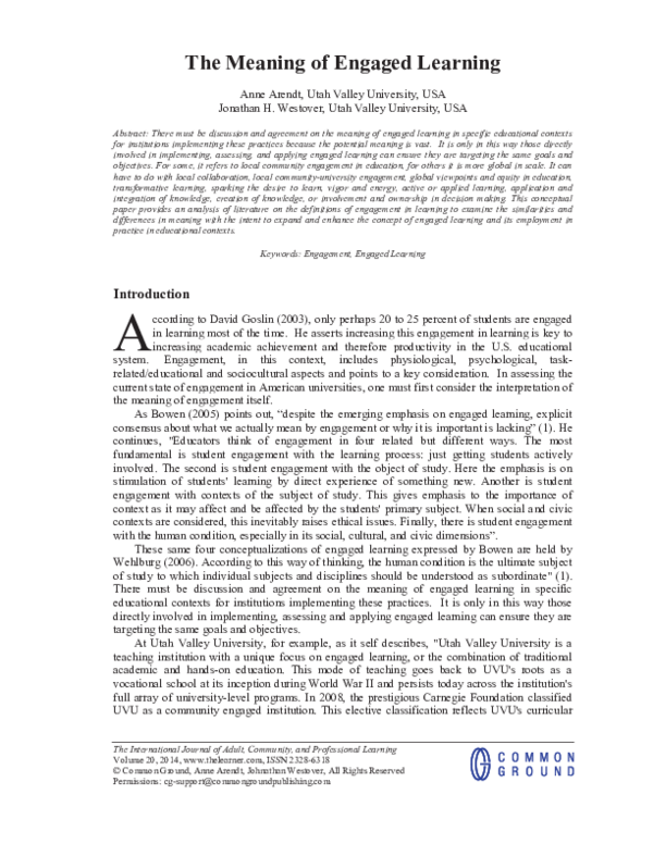 (PDF) The Meaning of Engaged Learning
