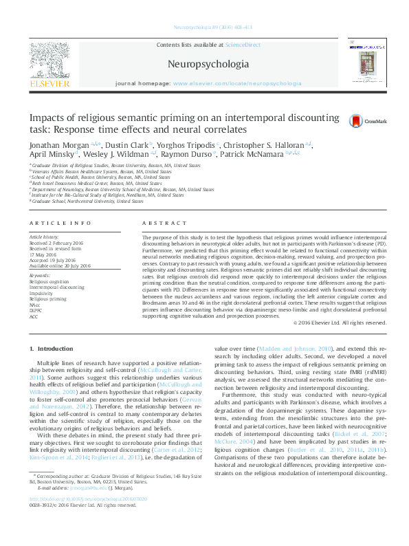 (PDF) Impacts of religious semantic priming on an intertemporal ...