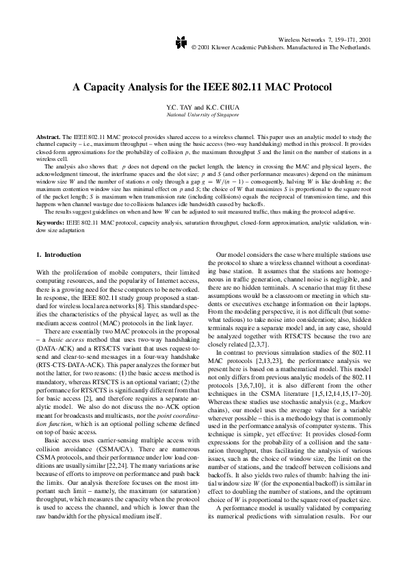 (PDF) A Capacity Analysis for the IEEE 802.11 MAC Protocol