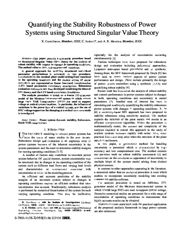 (PDF) Quantifying the stability robustness of power systems using structured singular value theory
