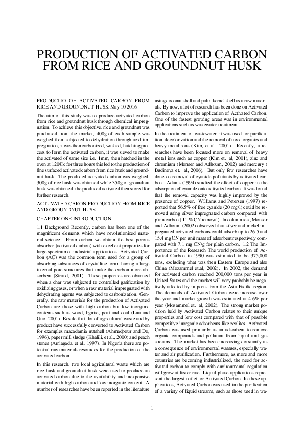 (PDF) PRODUCTION OF ACTIVATED CARBON FROM RICE AND GROUNDNUT HUSK