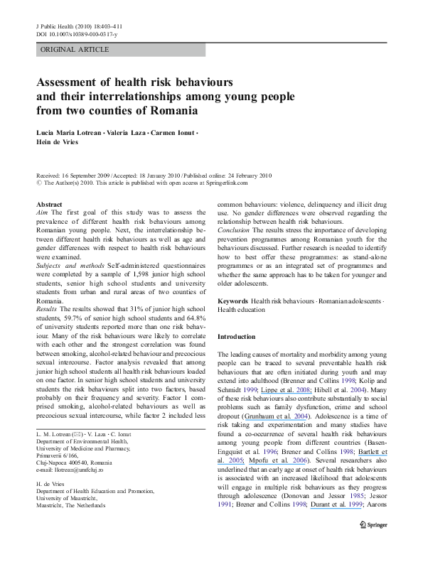 (PDF) Assessment of health risk behaviours and their interrelationships ...