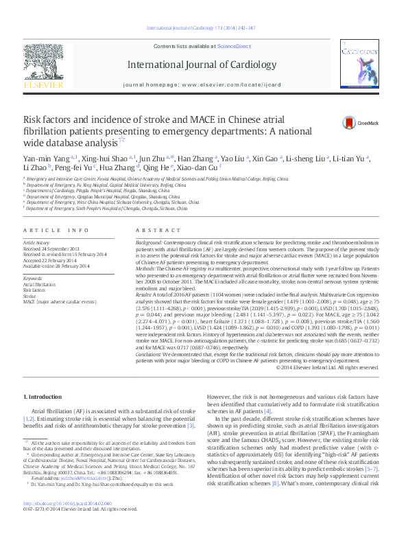 (PDF) Risk factors and incidence of stroke and MACE in Chinese atrial ...