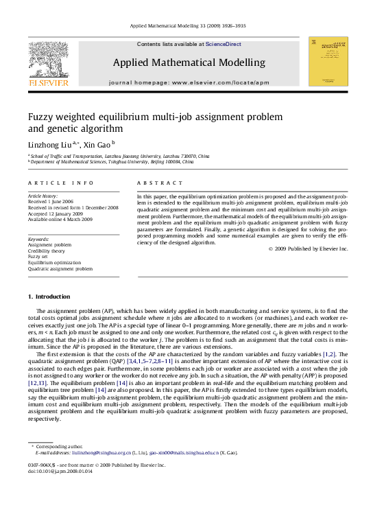 (PDF) Fuzzy weighted equilibrium multi-job assignment problem and genetic algorithm