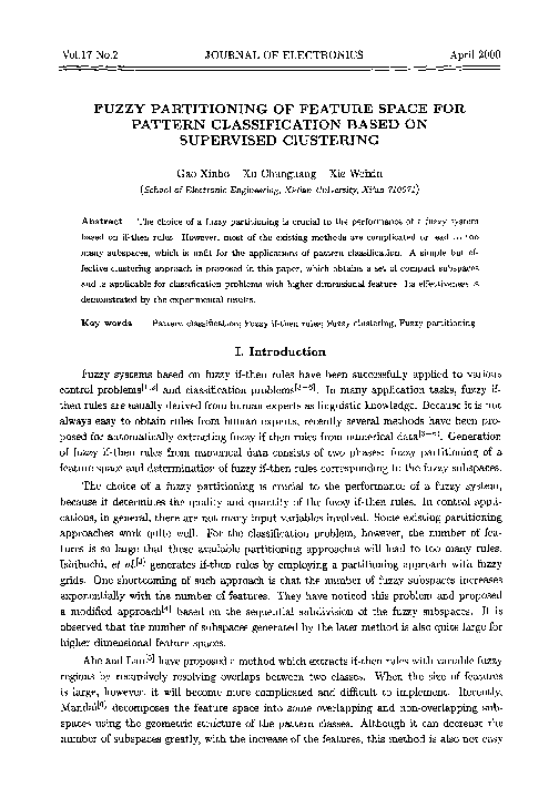Pdf Fuzzy Partitioning Of Feature Space For Pattern Classification