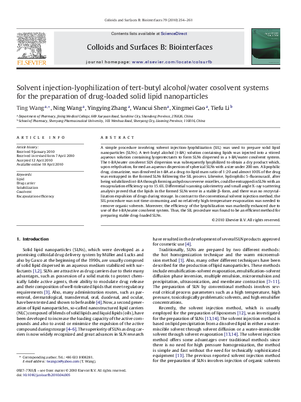 (PDF) Solvent injection-lyophilization of tert-butyl alcohol/water ...
