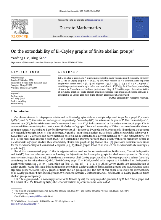 (PDF) On the extendability of Bi-Cayley graphs of finite abelian groups