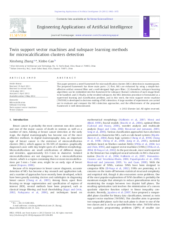 (PDF) Twin support vector machines and subspace learning methods for microcalcification clusters ...