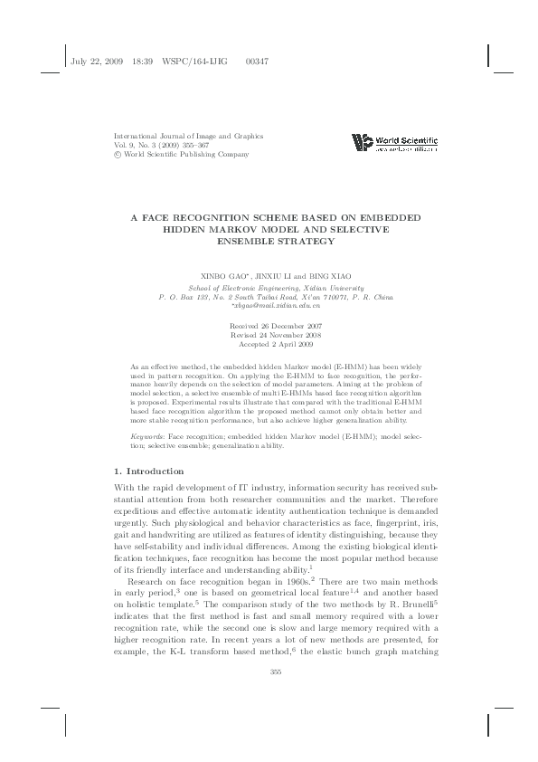 Pdf A Face Recognition Scheme Based On Embedded Hidden Markov Model