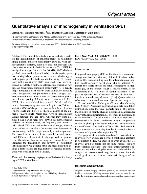 (PDF) Quantifying Ventilation Inhomogeneity via SPET Analysis