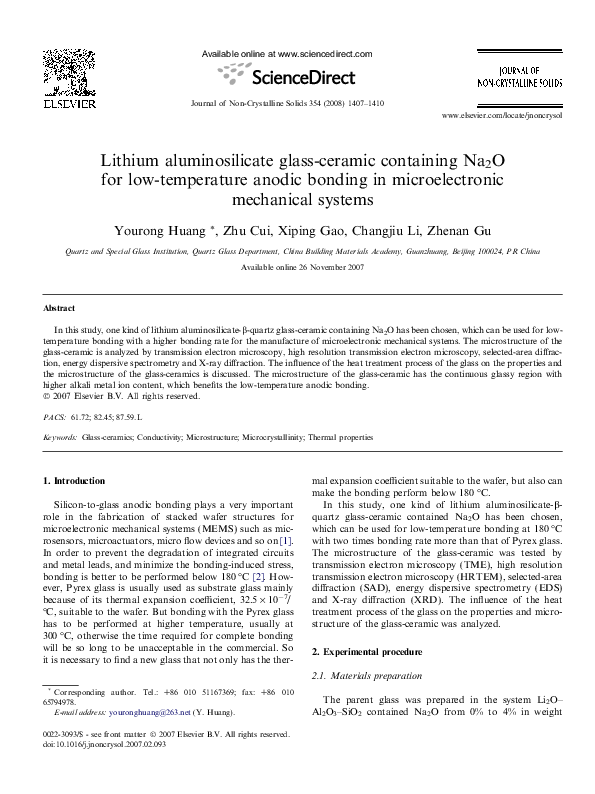 (PDF) Lithium aluminosilicate glass-ceramic containing Na2O for low-temperature anodic bonding ...
