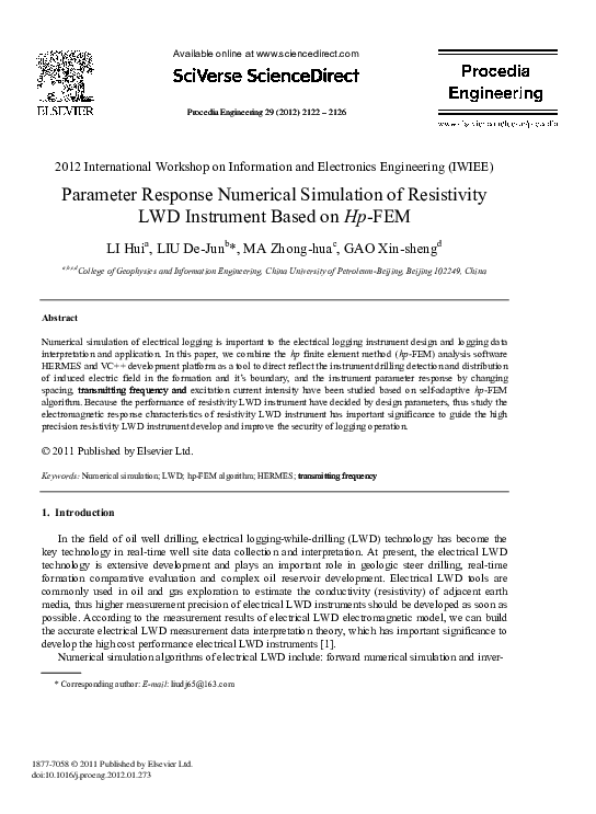 (PDF) Parameter Response Numerical Simulation of Resistivity LWD ...