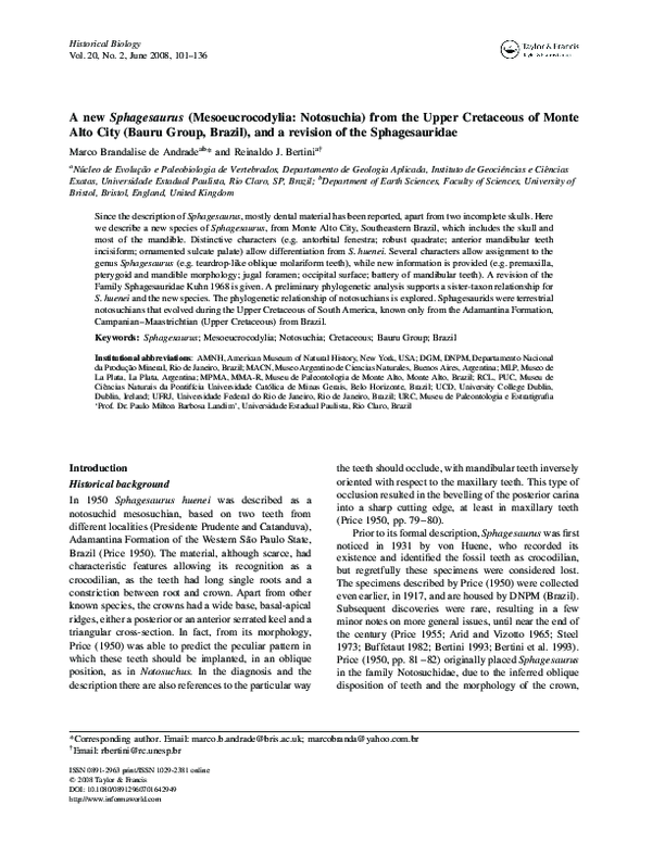 (PDF) A new Sphagesaurus (Mesoeucrocodylia: Notosuchia) from the Upper ...