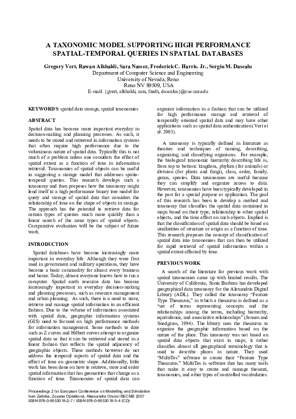(PDF) A taxonomic model supporting high performance spatial-temporal queries in spatial ...