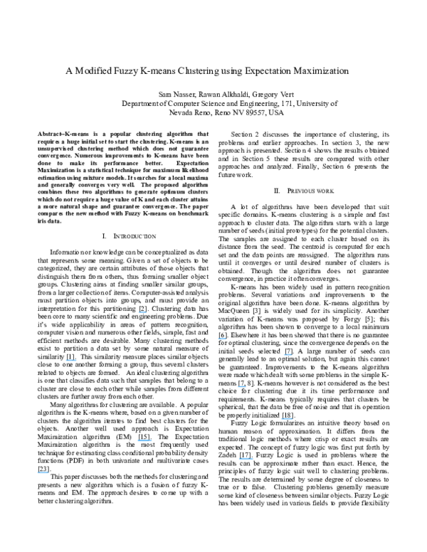 (PDF) A Modified Fuzzy K-means Clustering using Expectation Maximization