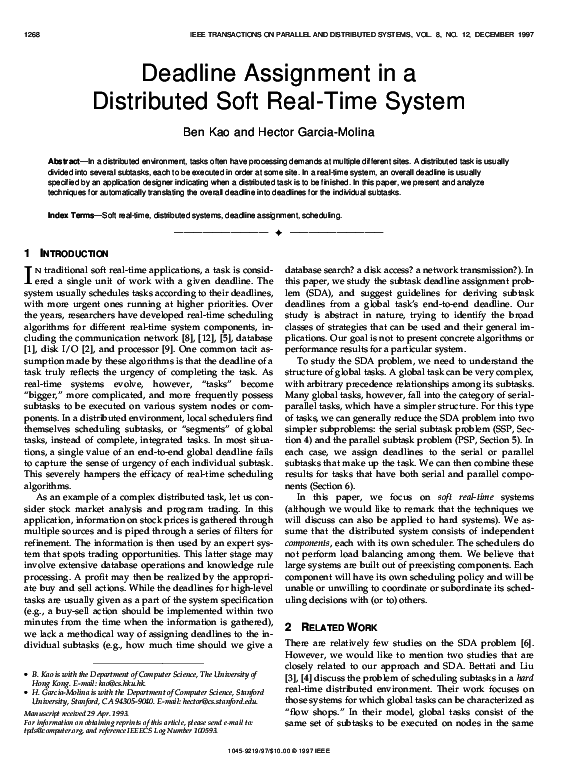 Pdf Deadline Assignment In A Distributed Soft Real Time System Ben Molina