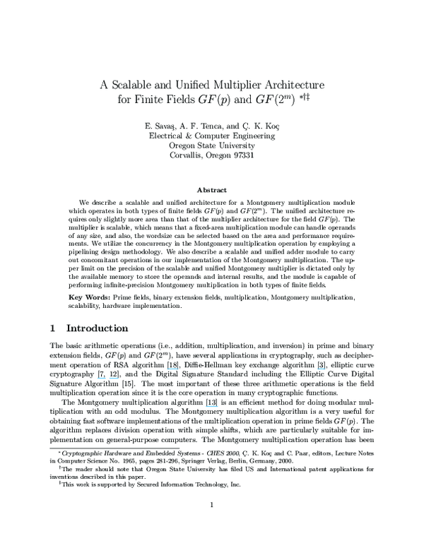 Pdf A Scalable And Unified Multiplier Architecture For Finite Fields