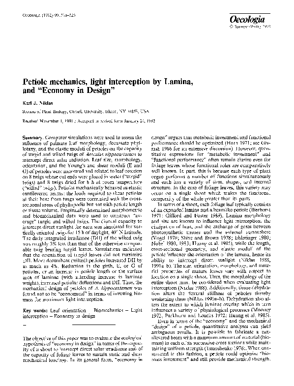(PDF) Petiole mechanics, light interception by Lamina, and “Economy in ...