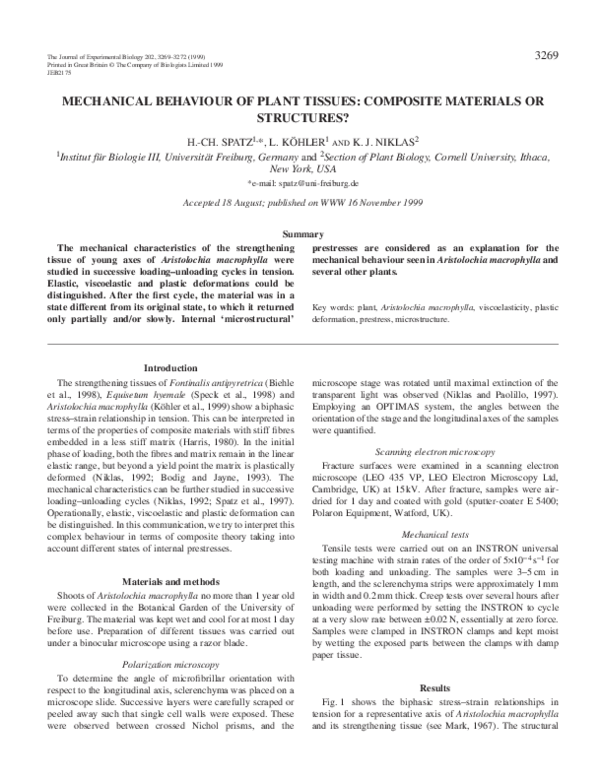 (PDF) Mechanical behavior of plant tissues: Composite materials or ...