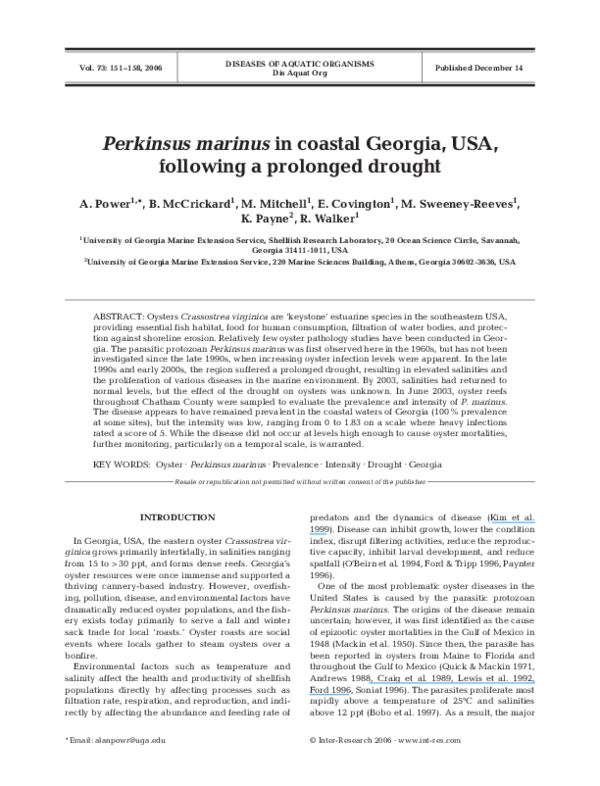 (PDF) Perkinsus marinus in coastal Georgia, USA, following a prolonged ...