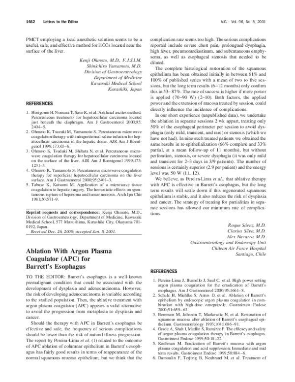 (PDF) Ablation with argon plasma coagulator (APC) for barrett’s esophagus