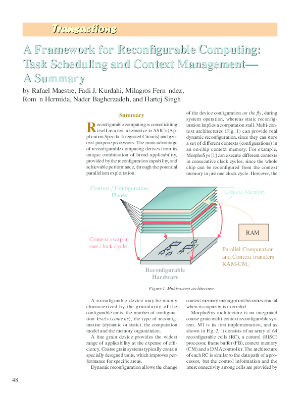 (PDF) A framework for reconfigurable computing: task scheduling and context management-a summary