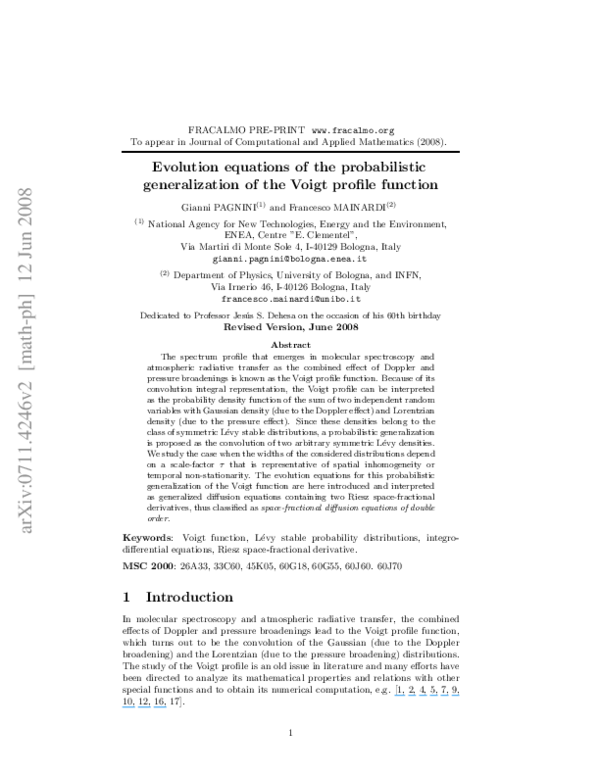 (PDF) Evolution equations for the probabilistic generalization of the ...