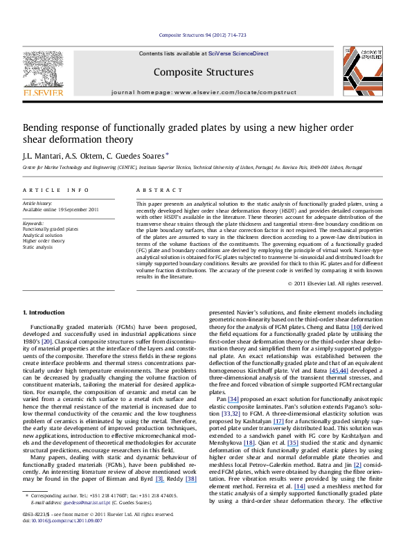 Pdf Bending Response Of Functionally Graded Plates By Using A New Higher Order Shear