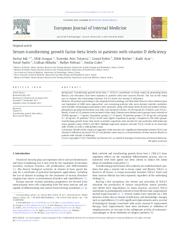 (PDF) Serum transforming growth factor-beta levels in patients with vitamin D deficiency