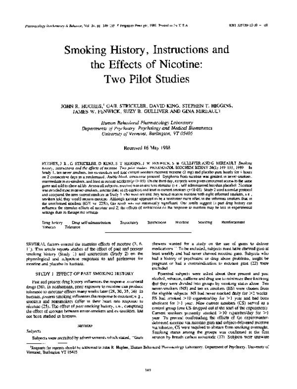 (PDF) Smoking history, instructions and the effects of nicotine: Two ...