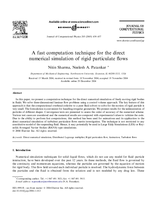 Pdf A Fast Computation Technique For The Direct Numerical Simulation Of Rigid Particulate Flows