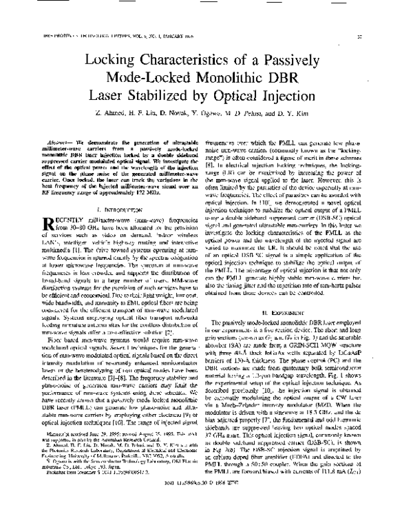 Pdf Locking Characteristics Of A Passively Mode Locked Monolithic Dbr