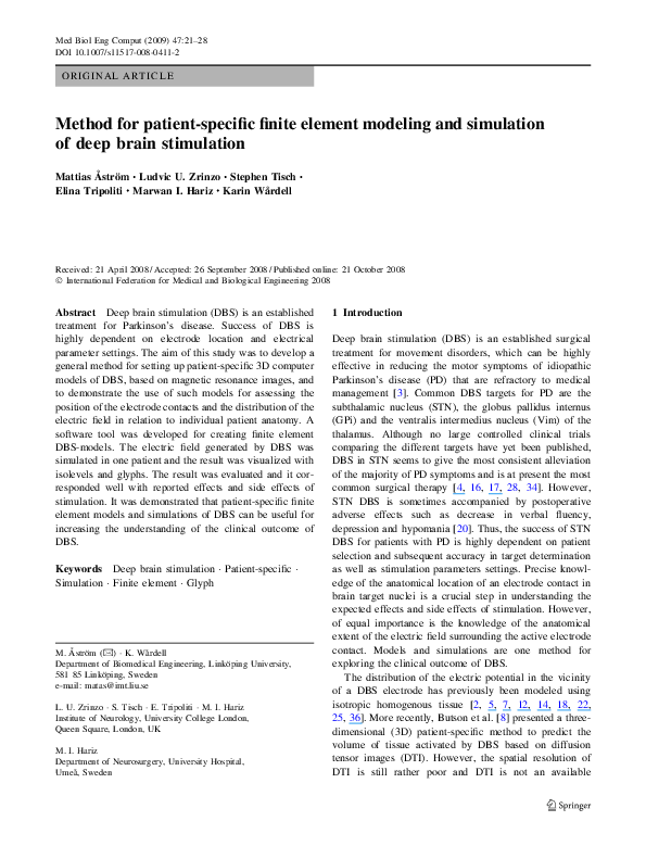 (PDF) Method for patient-specific finite element modeling and simulation of deep brain stimulation