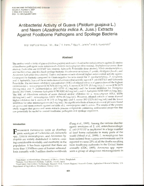 (PDF) Antibacterial Activity of Guava ( Psidium guajava L.) and Neem ( Azadirachta indica A ...