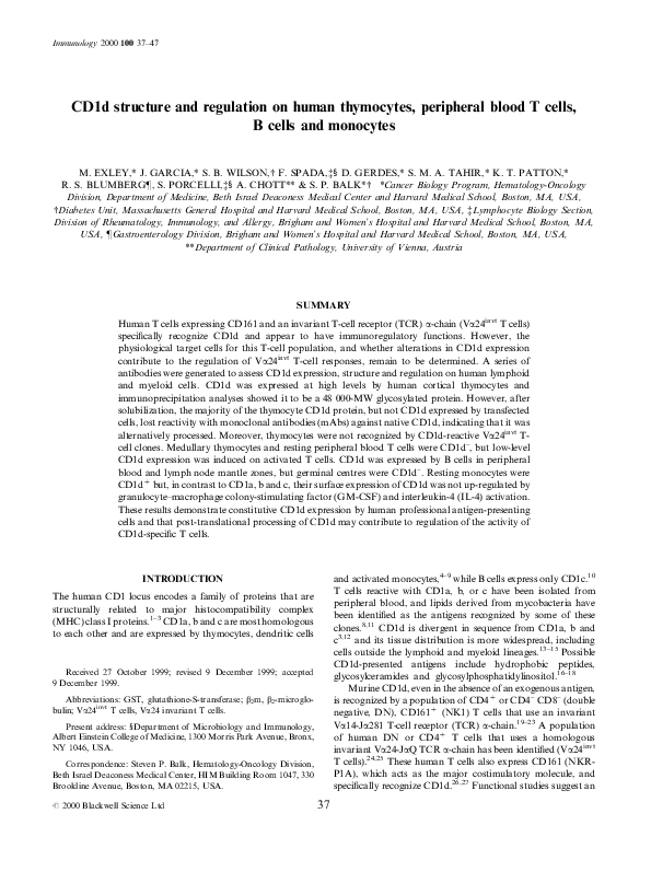 (PDF) CD1d structure and regulation on human thymocytes, peripheral ...