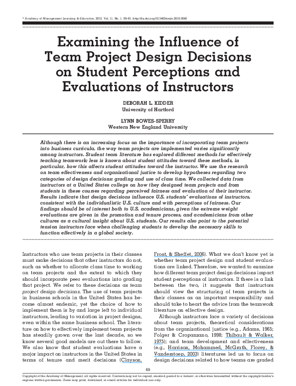 (PDF) Examining the Influence of Team Project Design Decisions on ...