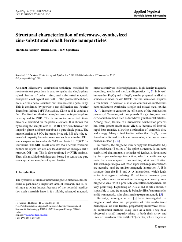 (PDF) Structural characterization of microwave-synthesized zinc-substituted cobalt ferrite ...