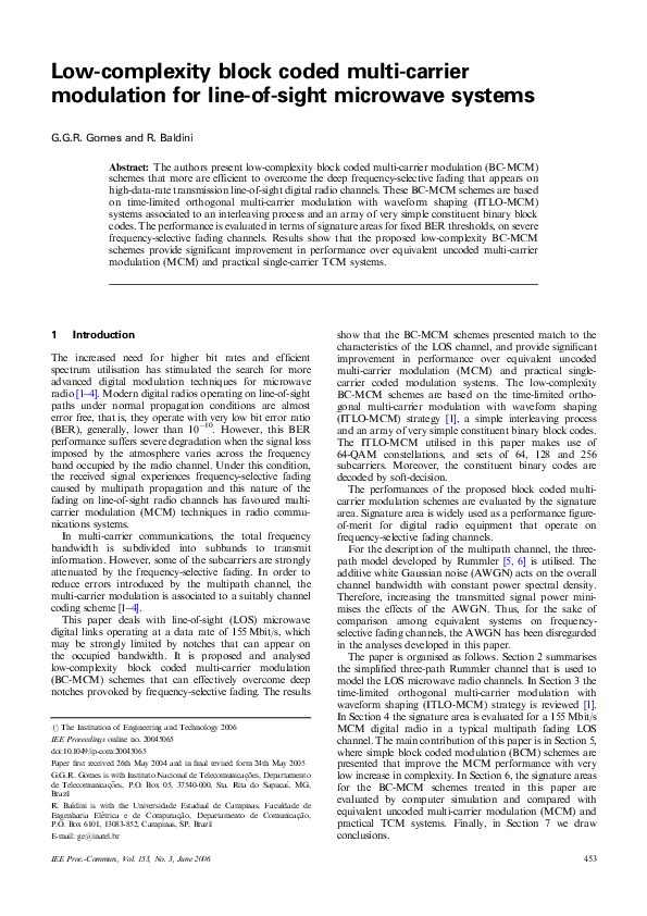 (PDF) Low-complexity block coded multi-carrier modulation for line-of-sight microwave systems