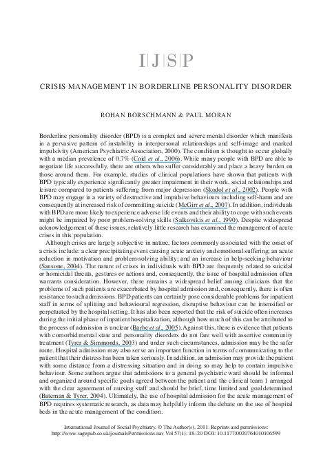 (PDF) Crisis Management in Borderline Personality Disorder