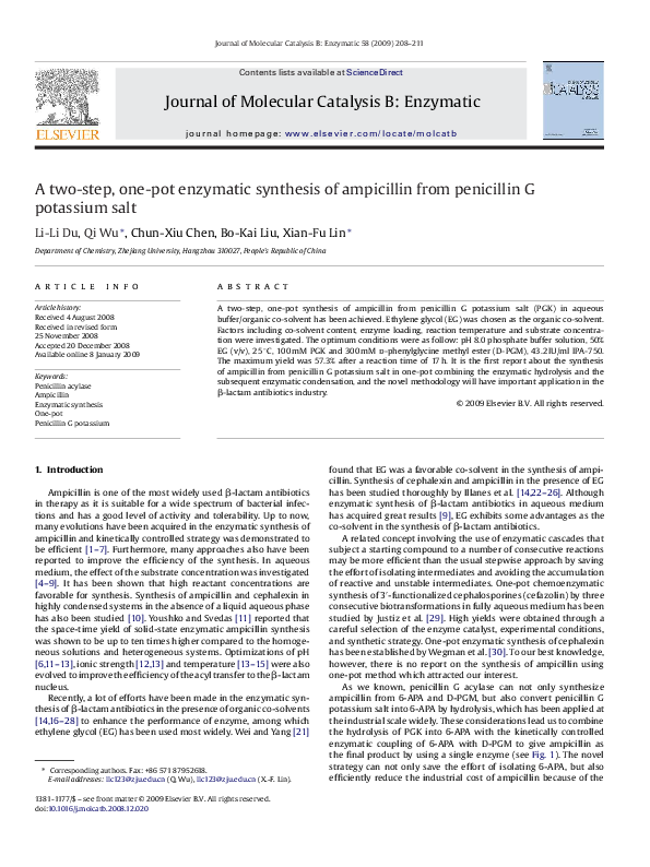 (PDF) A two-step, one-pot enzymatic synthesis of ampicillin from ...